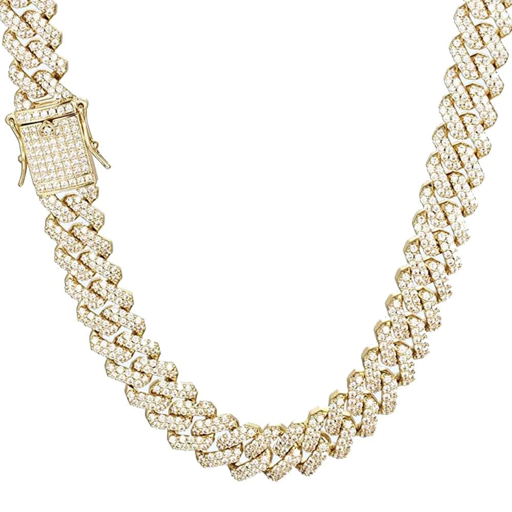 Iced Out Prong Set Cuban Link Chain (Gold) | Iced Up London