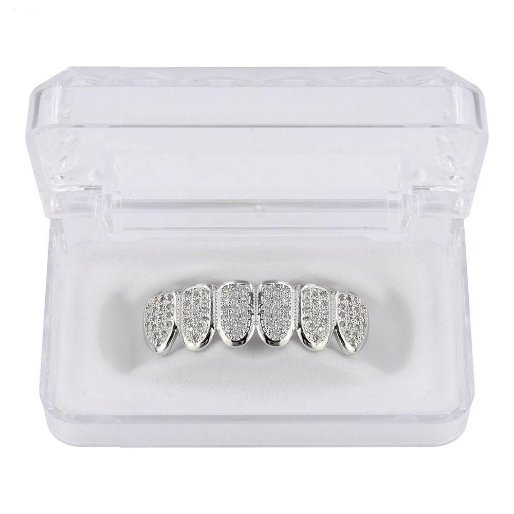 Iced Out Frozen Teeth Grillz (White Gold) | Iced Up London