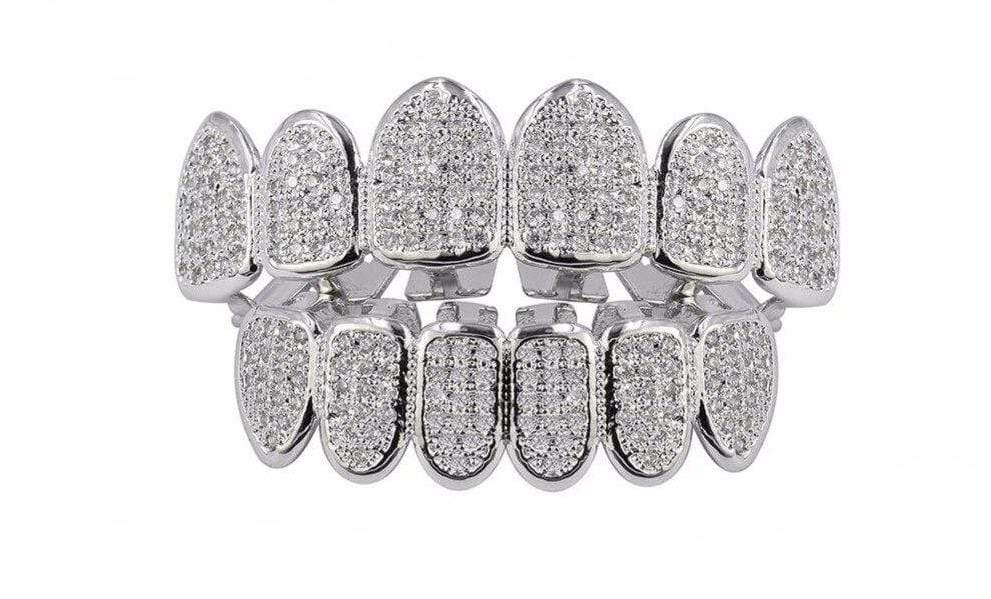 Iced Out Frozen Teeth Grillz (White Gold) | Iced Up London