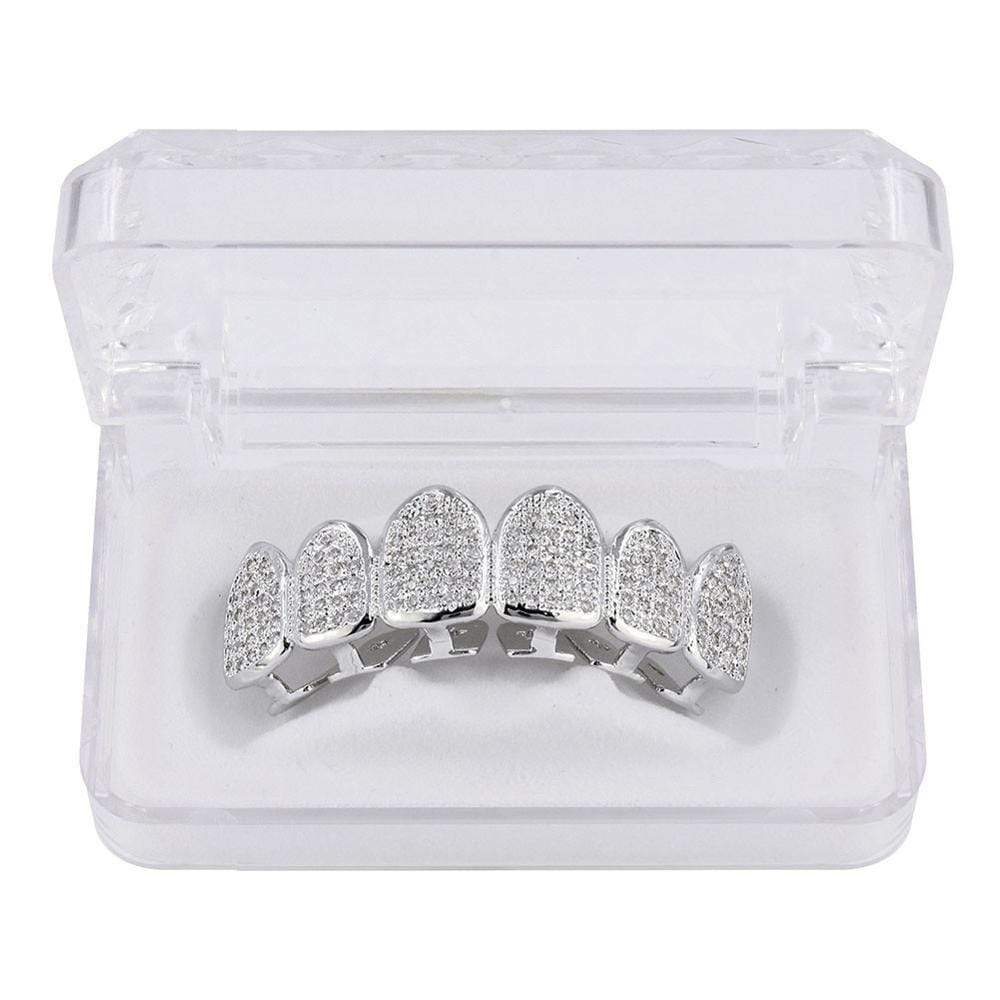 Iced Out Frozen Teeth Grillz (White Gold) | Iced Up London
