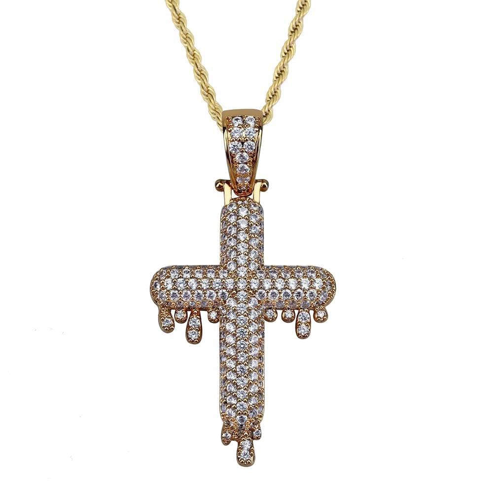 Iced Out Dripping Cross Pendant (18K Gold) | Iced Up London