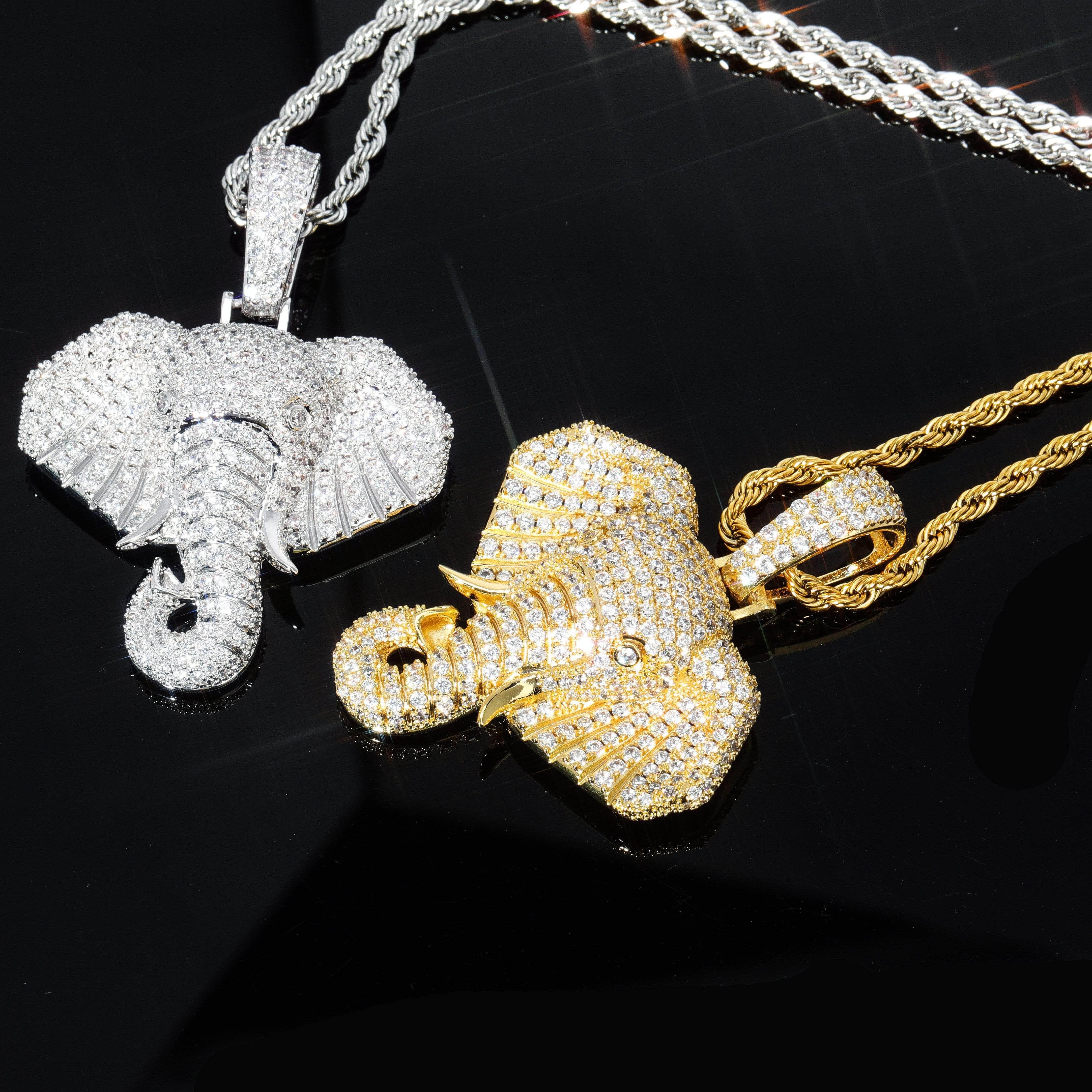 Iced Out Elephant Pendant (White Gold) | Iced Up London