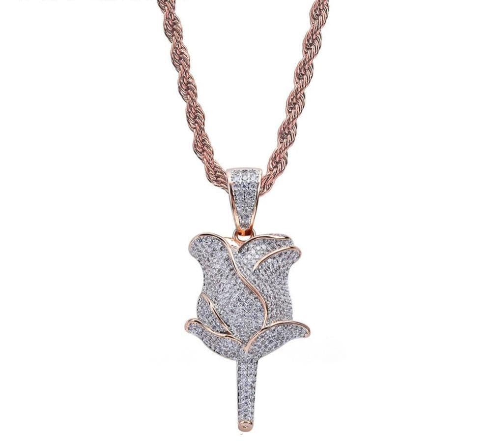 Iced Out Rose Flower Pendant (Rose Gold) | Iced Up London