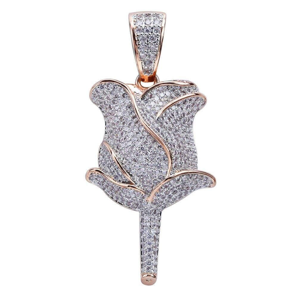 Iced Out Rose Flower Pendant (Rose Gold) | Iced Up London