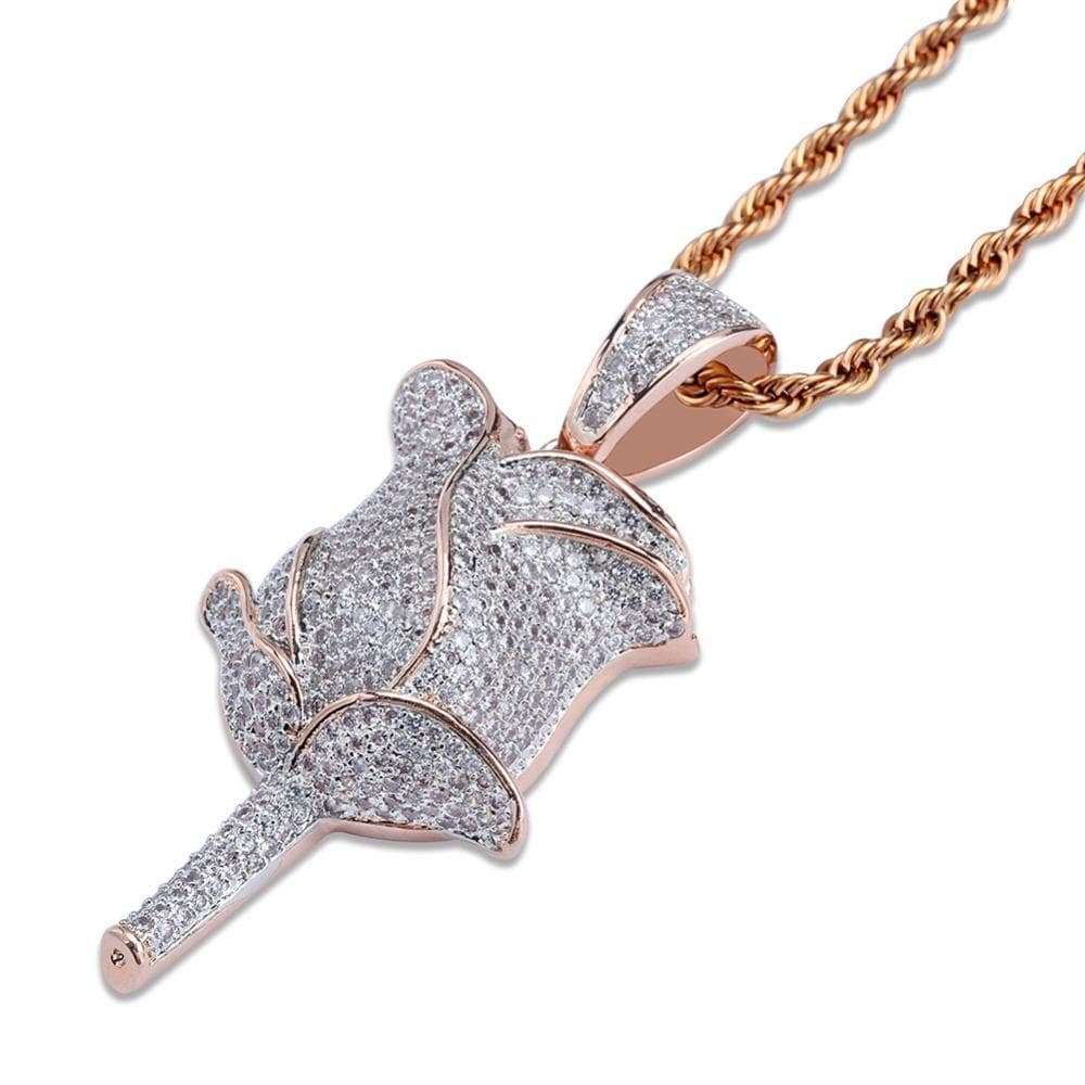 Iced Out Rose Flower Pendant (Rose Gold) | Iced Up London