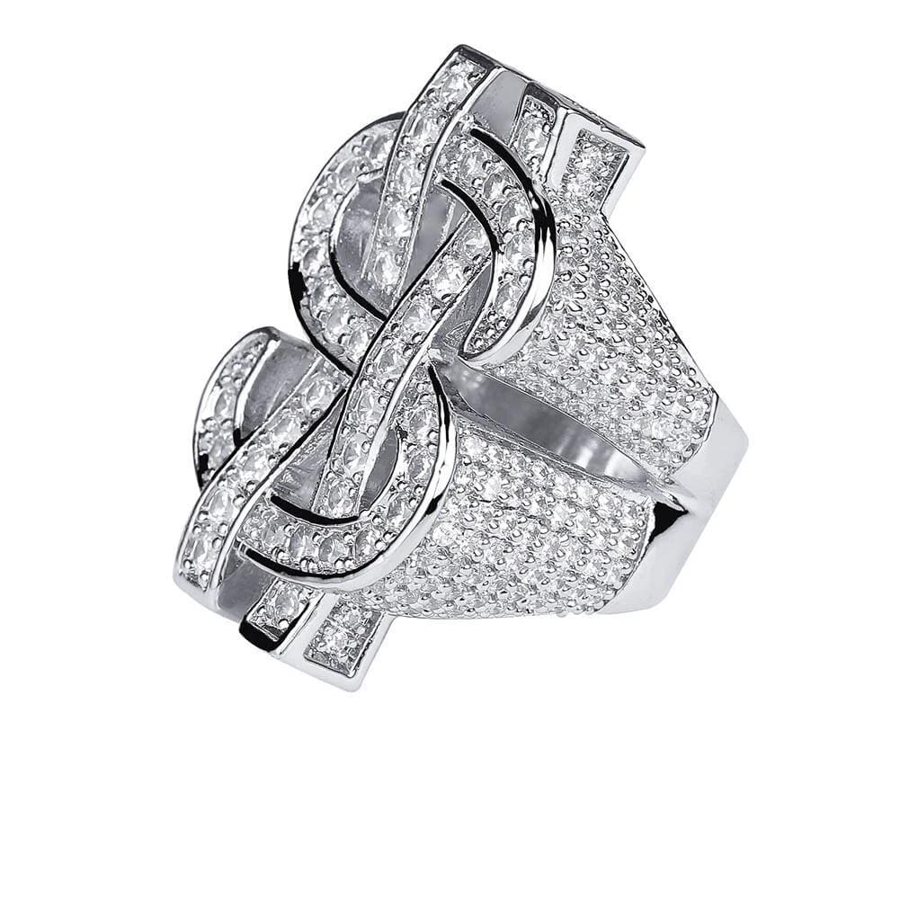 Iced Out Dollar Sign Ring (White Gold) | Iced Up London
