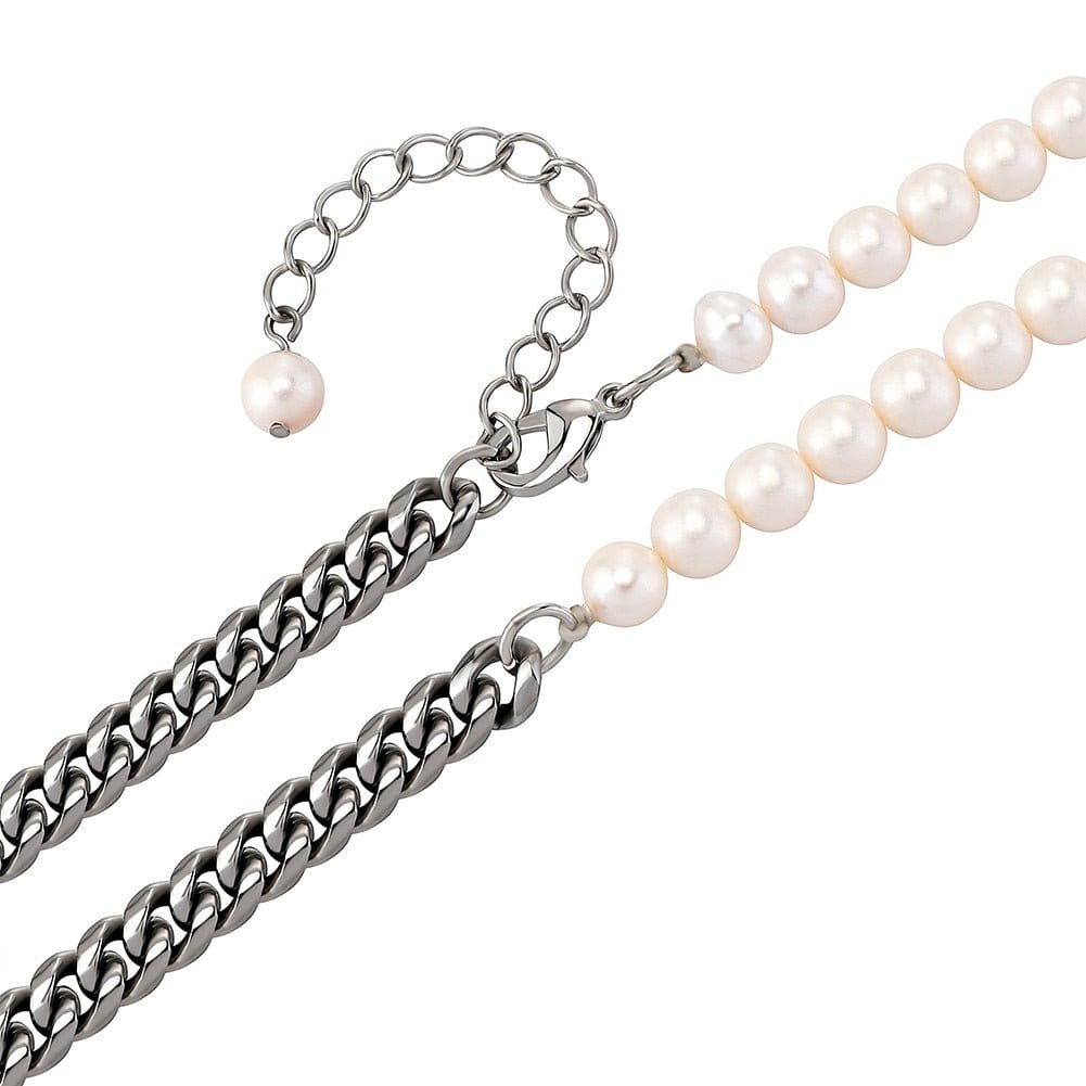 Pearl Necklace with Cuban Link | Iced Up London